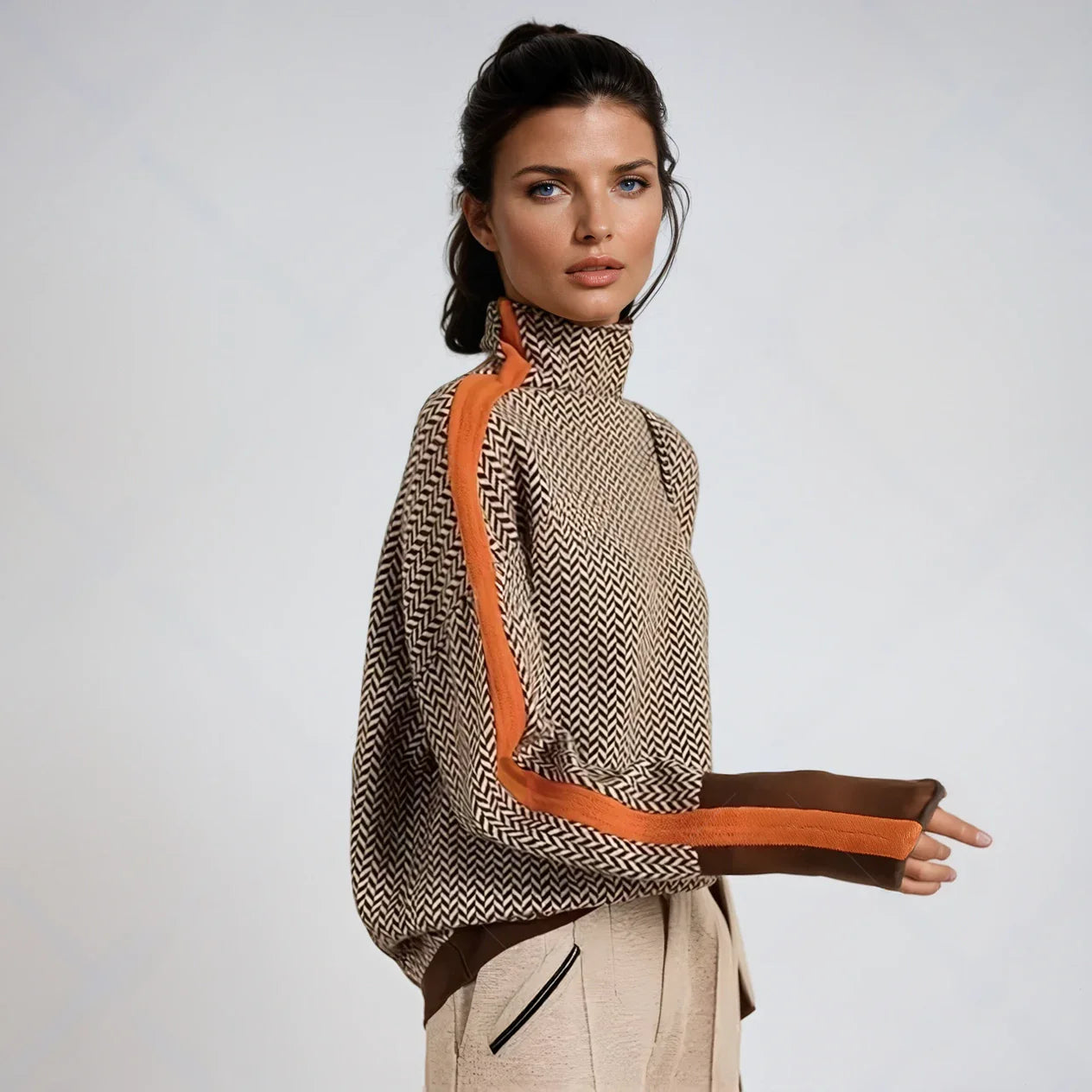 Bridget™ | High-Collar Sweater with Bold Stripes – AVERRA